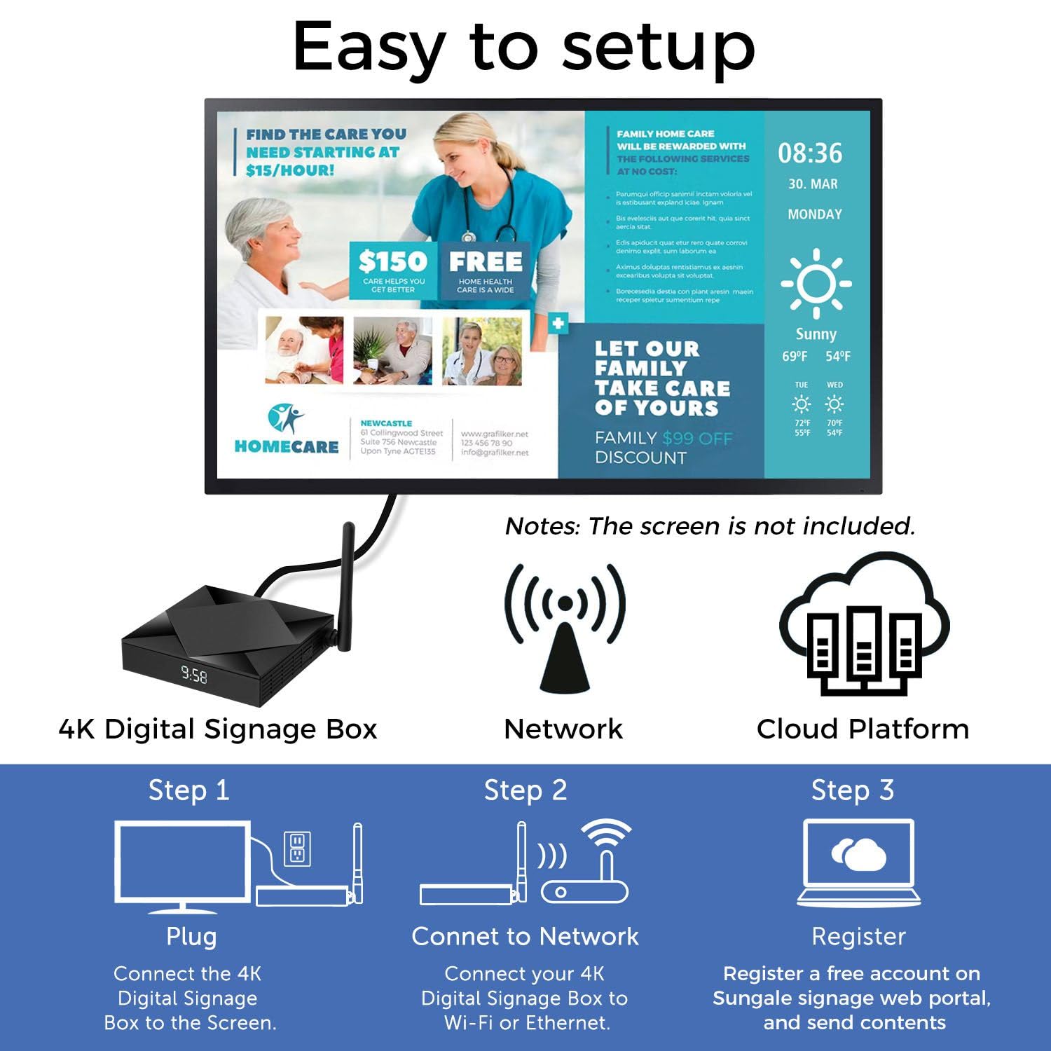 Sungale KWS808 4K Ultra HD Digital Signage Display Box β Remote Cloud Content Management, Affordable Service Plan with Free Trial for Office, Bar, Restaurant, Hotel, and Business