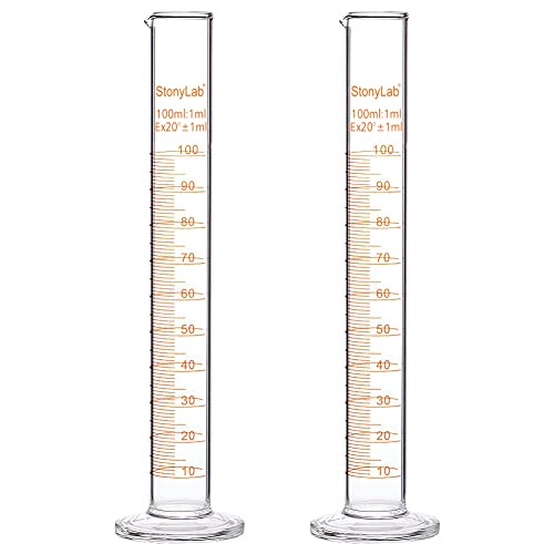 StonyLab 2-Pack 100ml Borosilicate Glass Graduated Cylinder Measuring Cylinder