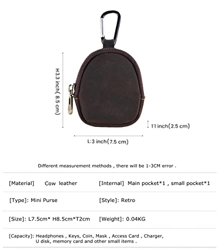 Tomcrazy Coins Mini Backpack Bag Genuine Leather Carrying Case for AirPods Pro 2 1 3, Galaxy Buds, Sony LinkBuds S WF-L900 WF-1000XM4 Cover, Car Keys, Access Card Keychain (Coffee)