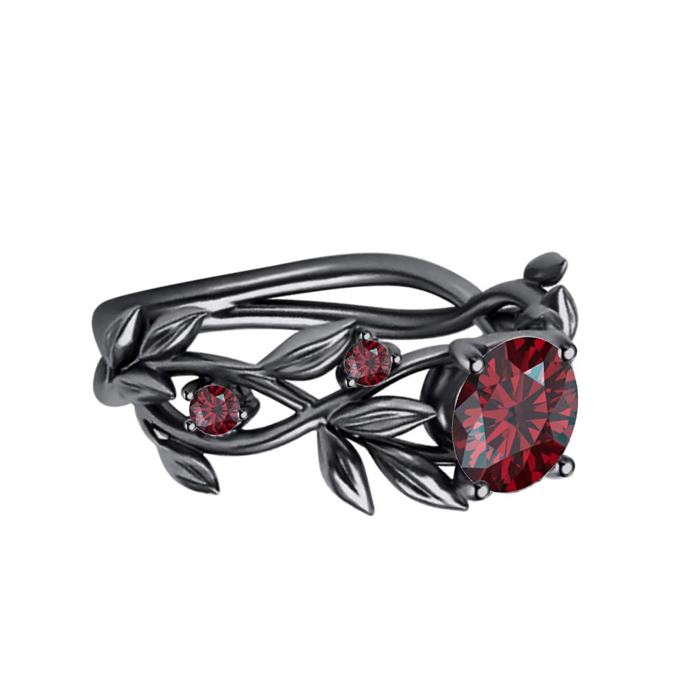 Gold & Diamonds Jewellery 2ctw Red Garnet Leaves Wedding Band Ring 14k Black Gold Over .925 Sterling Silver for Womens.
