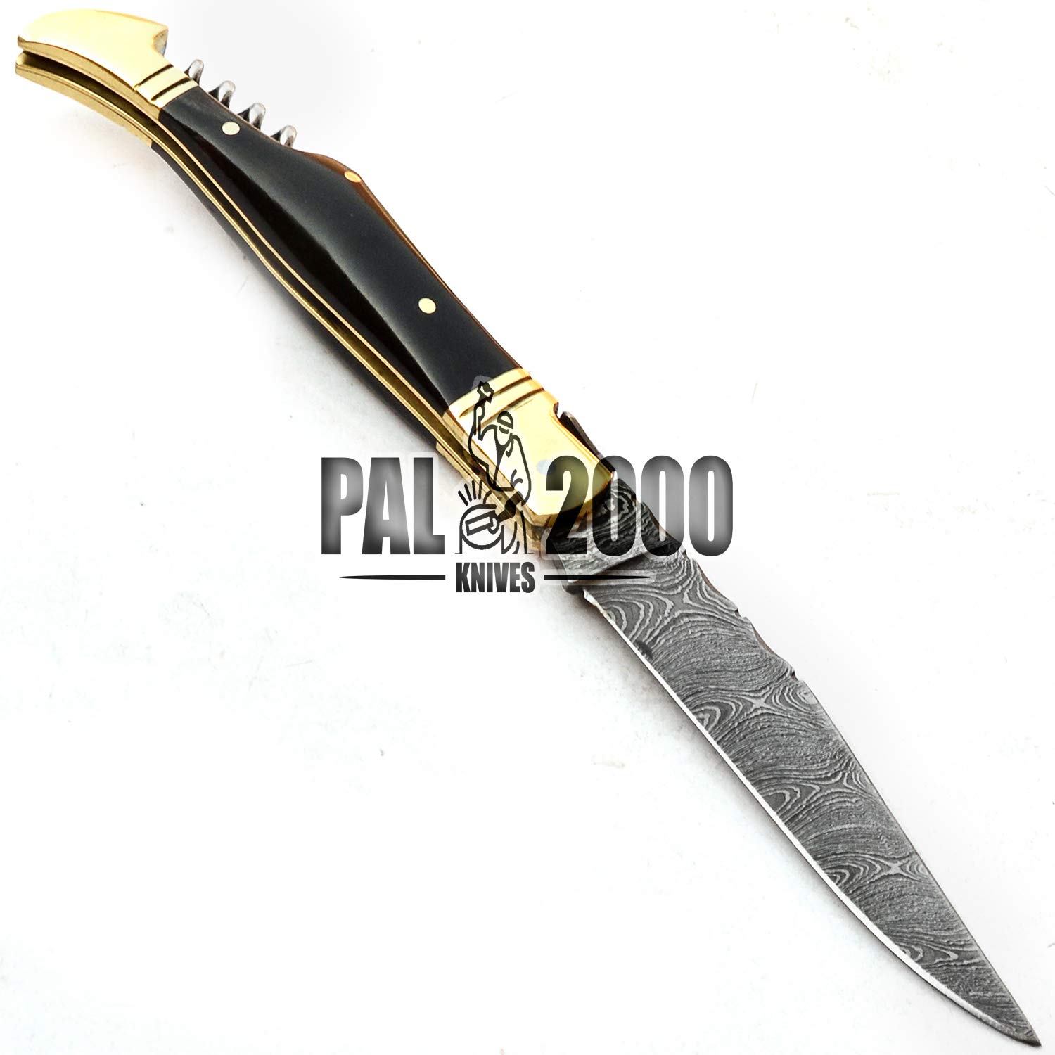 Handmade Damascus Steel Folding Pocket - Knife With Leather Sheath - Hunting - Camping - Fishing - Outdoors (9800)