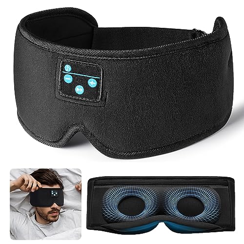 Sleep Headphones, Wireless Music Eye Mask,Ezona 3D Light Blocking Music Eye Mask Earbuds Cover with Adjustable Strap for Side Sleepers Insomnia Travel Yoga Nap Gifts for Men Women