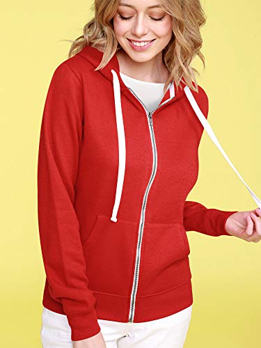 WSK954 Womens Active Fleece Zip Up Hoodie Sweater Jacket XL RED