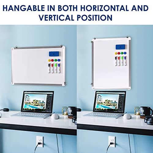Whiteboard Set - 24 x 18" Dry Erase Board with 1 Magnetic Eraser, 4 Dry Wipe Markers, 4 Magnets and 6 Magnetic Labels - Wall Hanging Reminder Kanban Scrum White Board for Home and Office