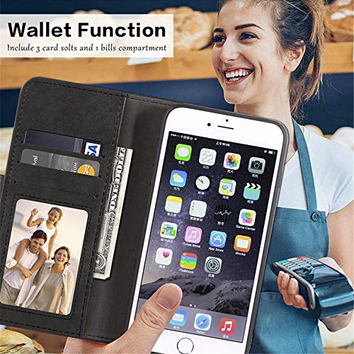 Shantime Oppo Reno 6 Pro+ 5G Case, Leather Wallet Case with Cash & Card Slots Soft TPU Back Cover Magnet Flip Case for Oppo Reno 6 Pro Plus 5G Black