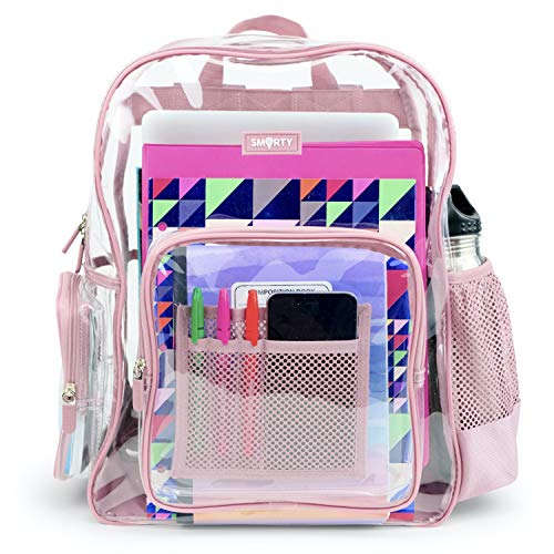 SMARTY Large Heavy Duty Clear Backpack V6 Durable Transparent See Through Bag (Ash Pink)