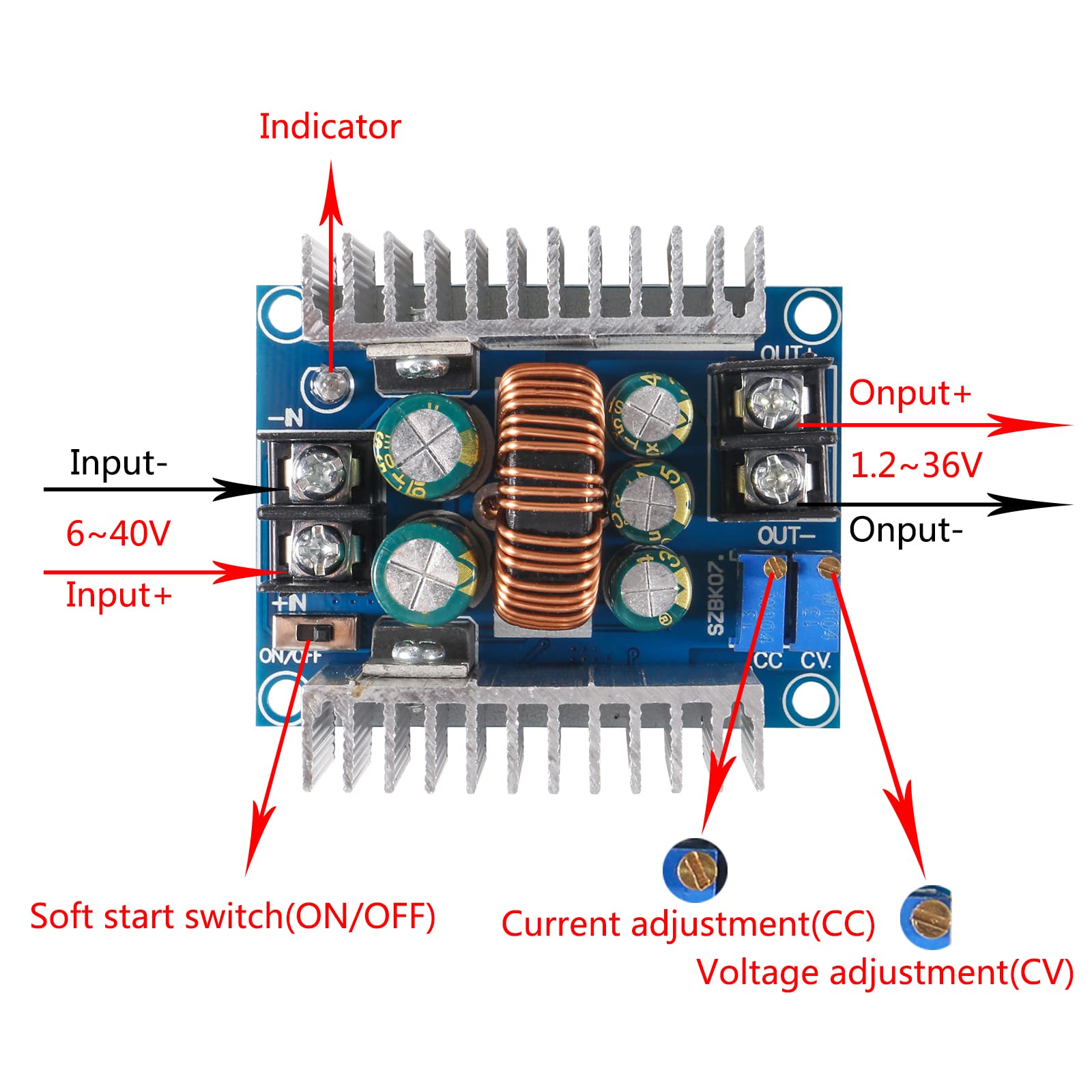 QCCAN 2PCS 20A 300W DC-DC Buck Converter Step Down Module Adjustable DC 6-40V to 1.2-36V Voltage Regulator Buck Converter Constant Current Power Supply Module