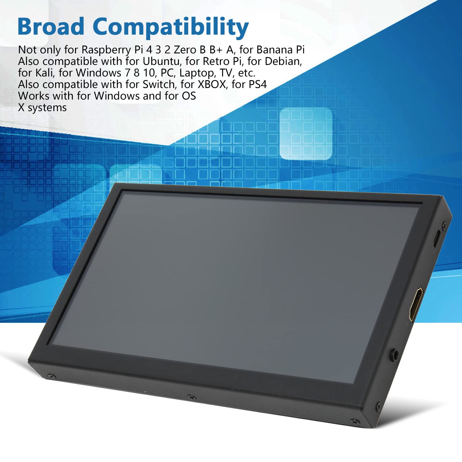 RTLR Mini Computer Second Screen, Universal Plug and Play Portable 7 Inch Monitor Dual Speakers IPS Touchscreen for Laptop