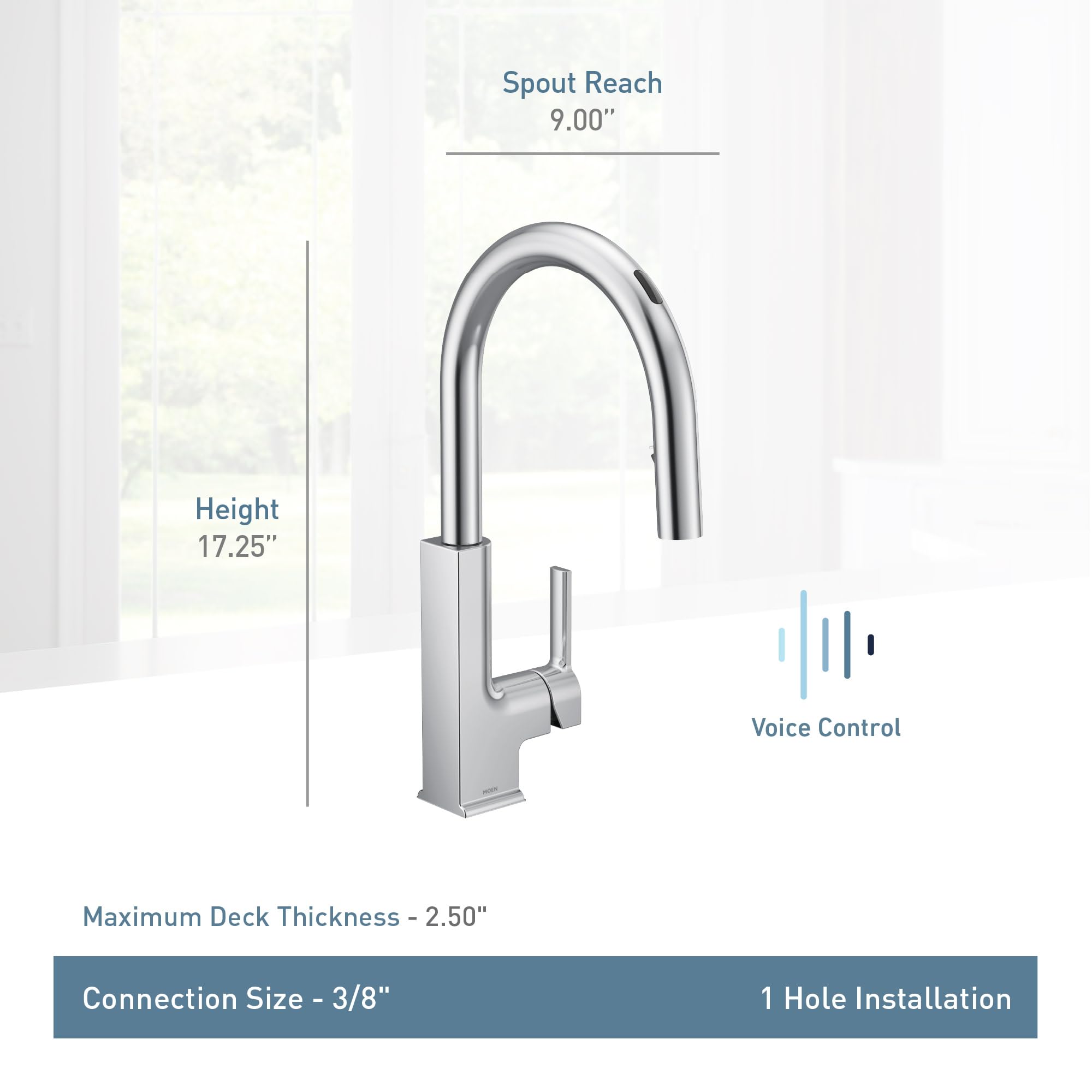Moen S72308EVBL STO Smart Touchless Pull Down Sprayer Kitchen Faucet with Voice Control and Power Boost, Matte Black