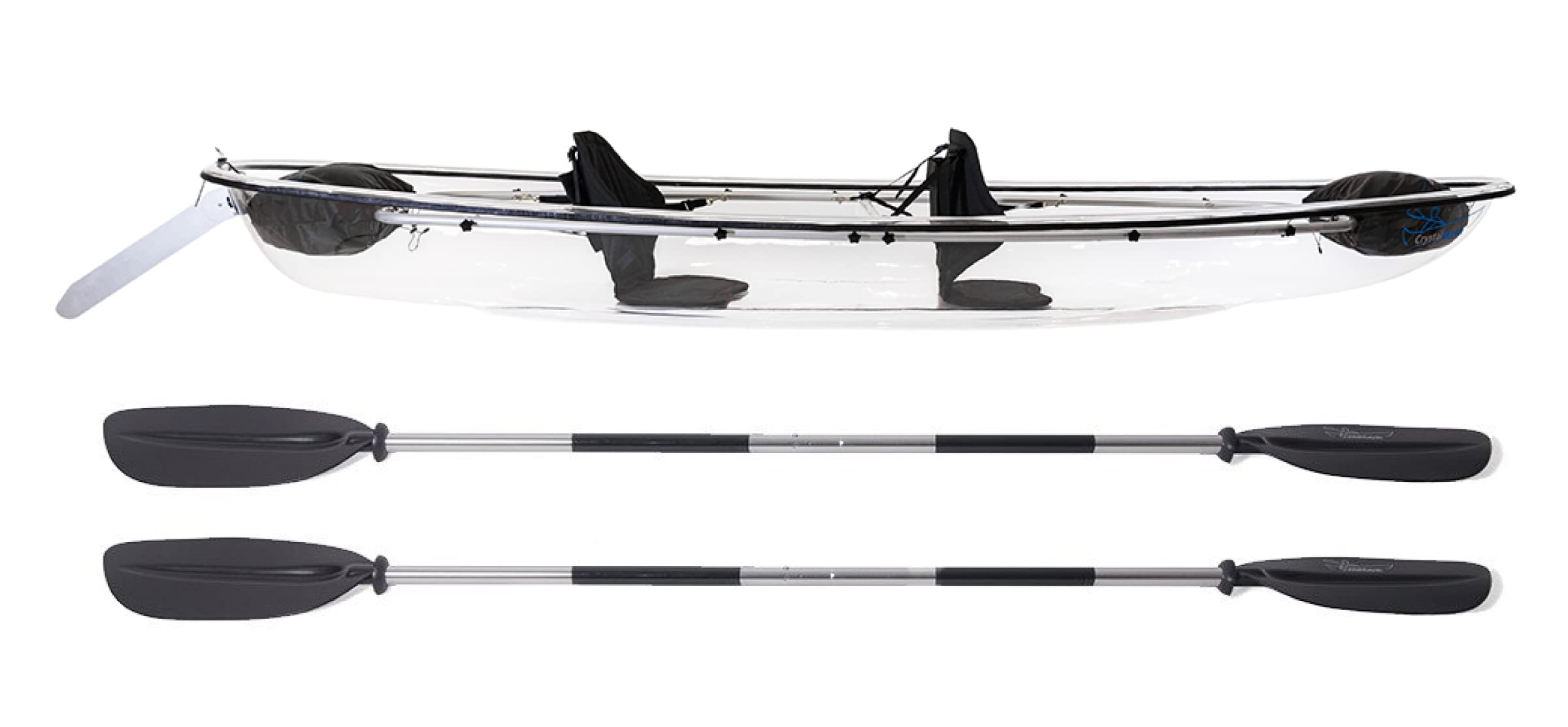 Genuine Crystal Kayak by The Crystal Kayak Company | Clear Commercial Grade Single/Double Riders | Transparent Hybrid Kayak/Canoe | Exploring, Fishing, Rental or Family Fun!
