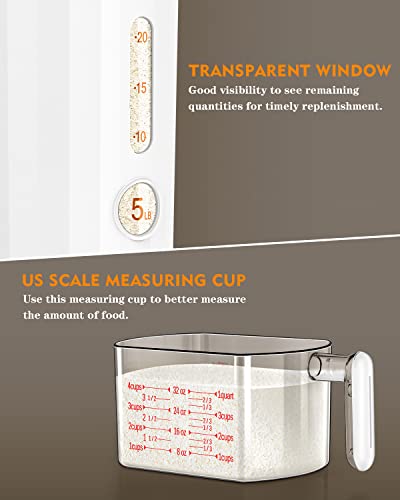 VenDotbi 26.5 Lbs Rice Dispenser, Rice Container with Measuring Cup, Large Capacity Food Storage Container with Lid, Food Dispenser Kitchen Organization for Home Kitchen Pantry Rice Soybean Corn