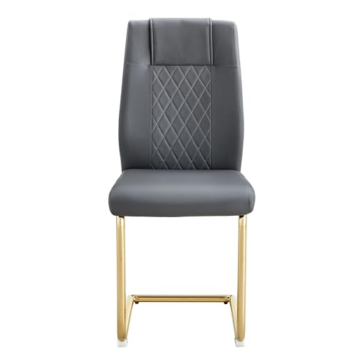 Gecheer Modern Dining Chairs, Dining Room Chairs, and Golden Leg Cushioned Chairs Artificial Leather, Suitable for Kitchens, Living Rrooms, Bedrooms, and Offices 4 Pieces Gray + PU Leather 2027A