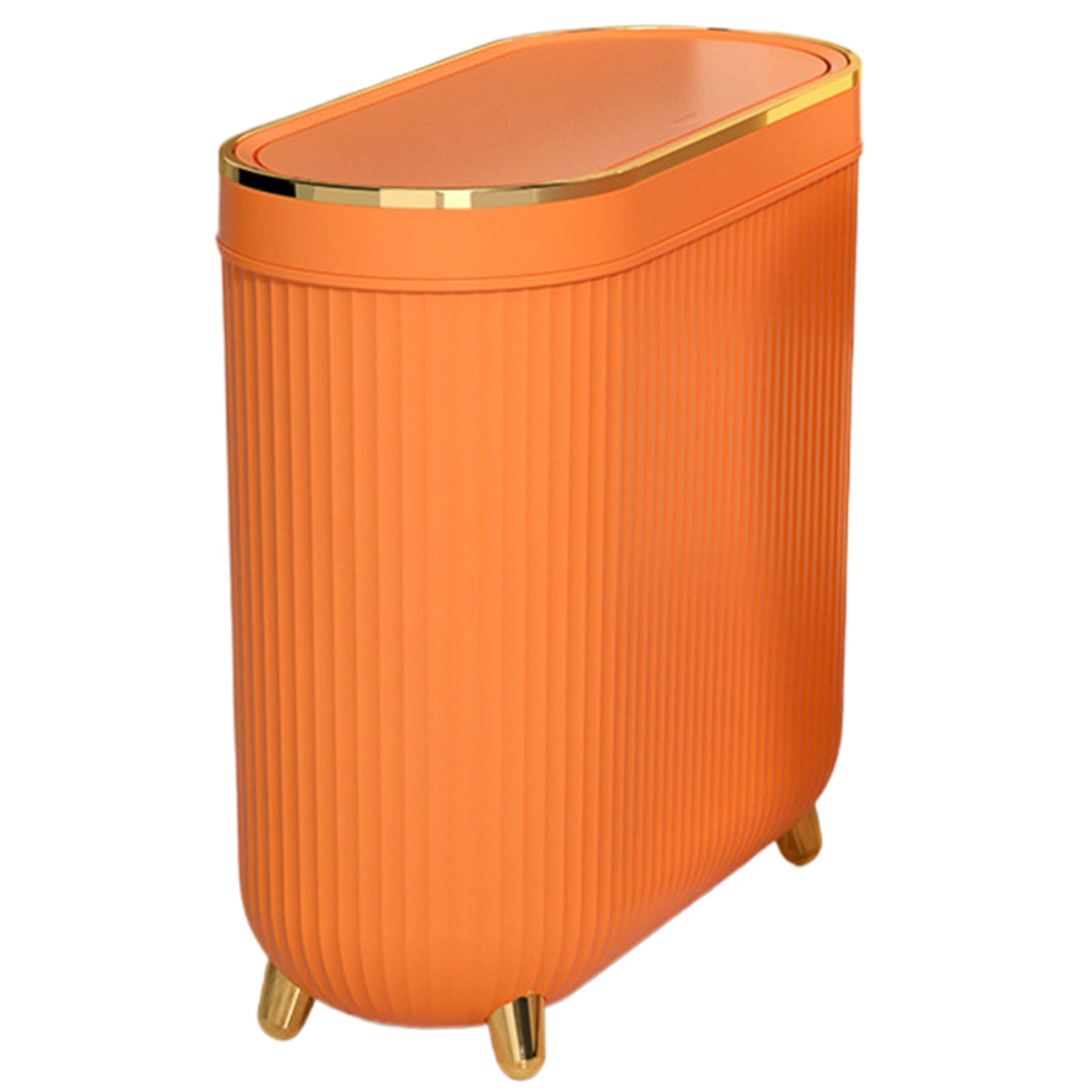 Weduspaty Bathroom Trash Can Slim Trash Can 3.2 Gallons Kitchen Garbage Can with Press Top Lid Plastic Trash Bin Waste Basket for Bedroom, Office, Living Room Orange