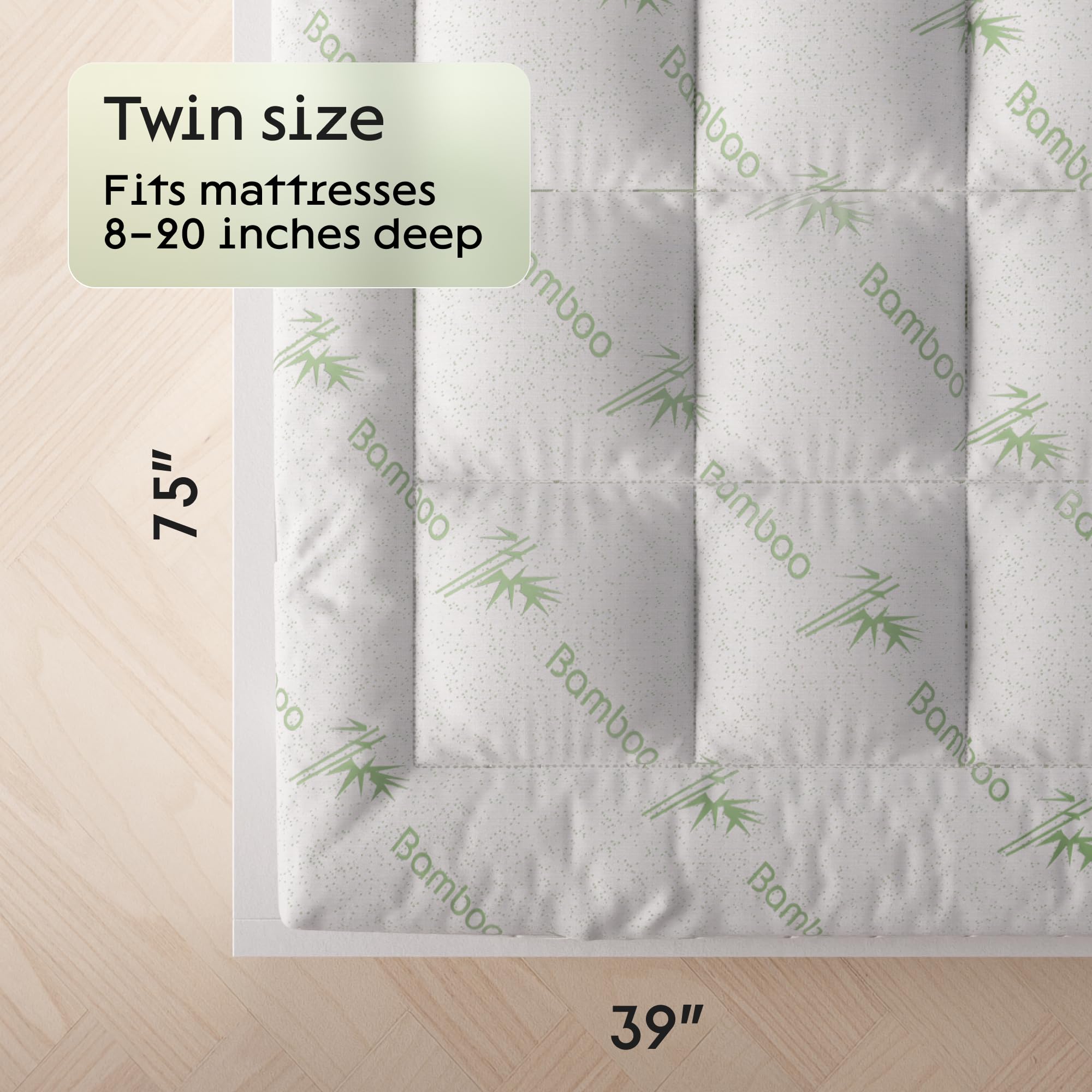 Ultra Soft Twin Mattress Topper - Viscose Made from Bamboo Mattress Pad for Back Pain Relief - Naturally Cooling for Hot Sleepers - Machine Washable