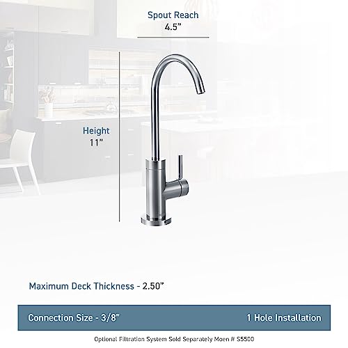 Moen Spot Resistant Stainless Sip Modern Cold Water Kitchen Beverage Faucet with Optional Filtration System, Drinking Water Faucet, S5530SRS
