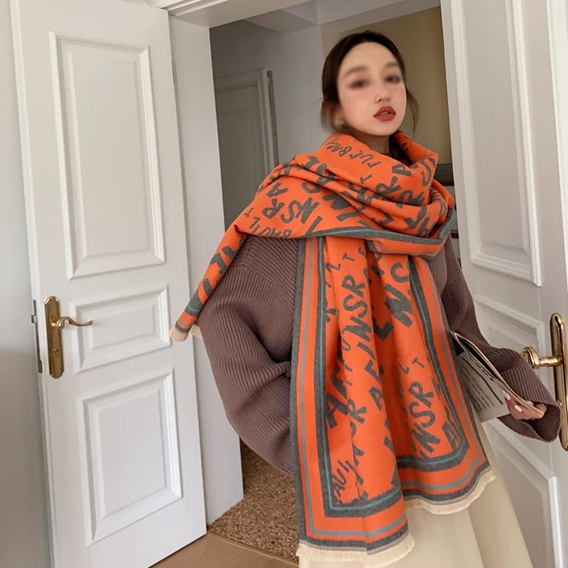 GPPZM Winter Scarf Women Soft Border Letters Scarves Wraps Thick Long Shawl Stoles Hijabs (Color : A, Size : One Size)