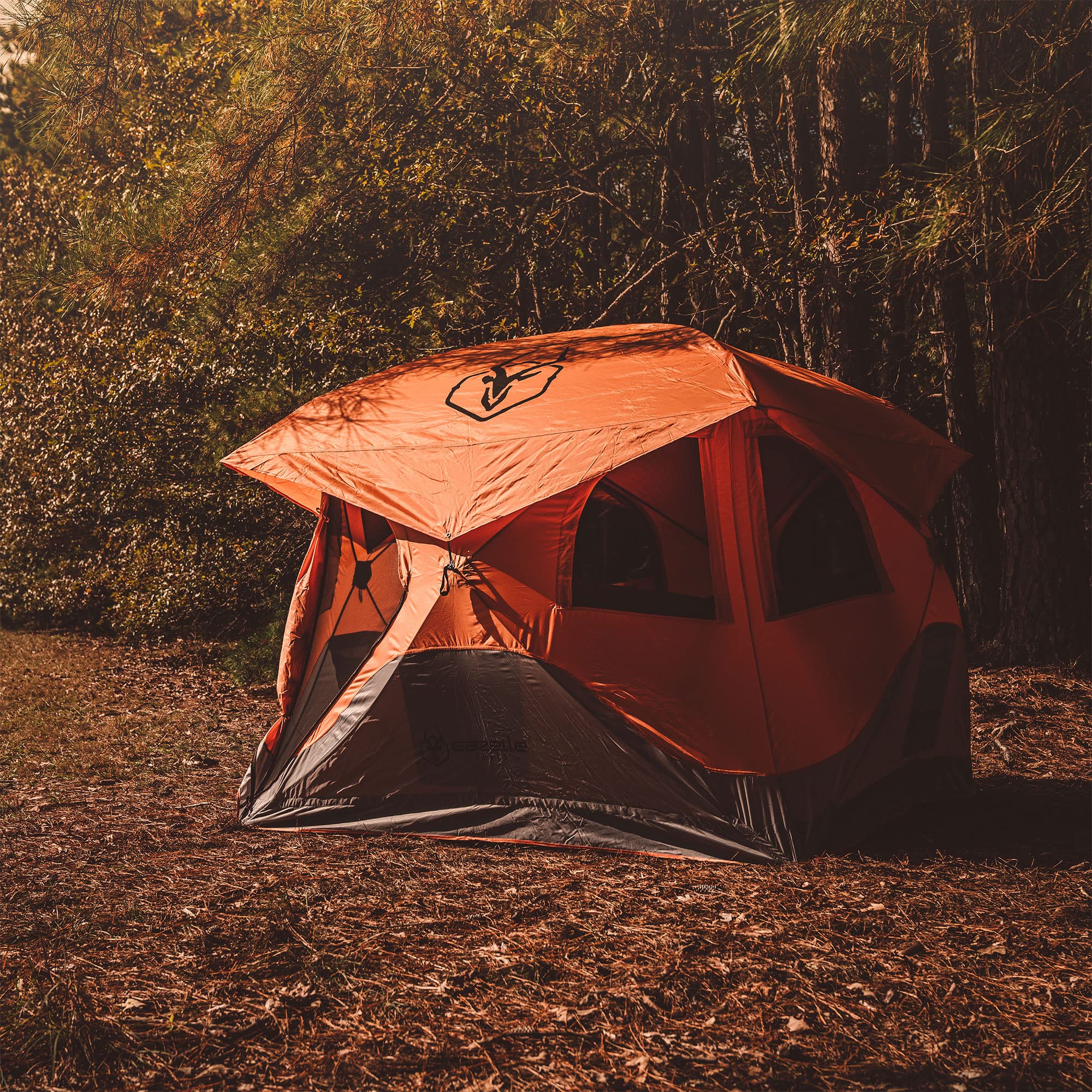 Gazelle T4 Waterproof 4 Person Portable Polyester Outdoor Pop Up Camping or Beach Tent with Removable Floor, Mesh Screens, and Rain Fly, Orange
