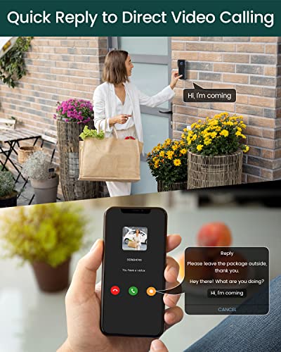 Wireless Video Doorbell Camera with Wireless Chime, Euki Door Bell Ringer Wireless with Camera, 2K HD New Version, Human Detection, Night Vision, 2-Way Audio, IP65, Rechargeable Battery, iOS & Android