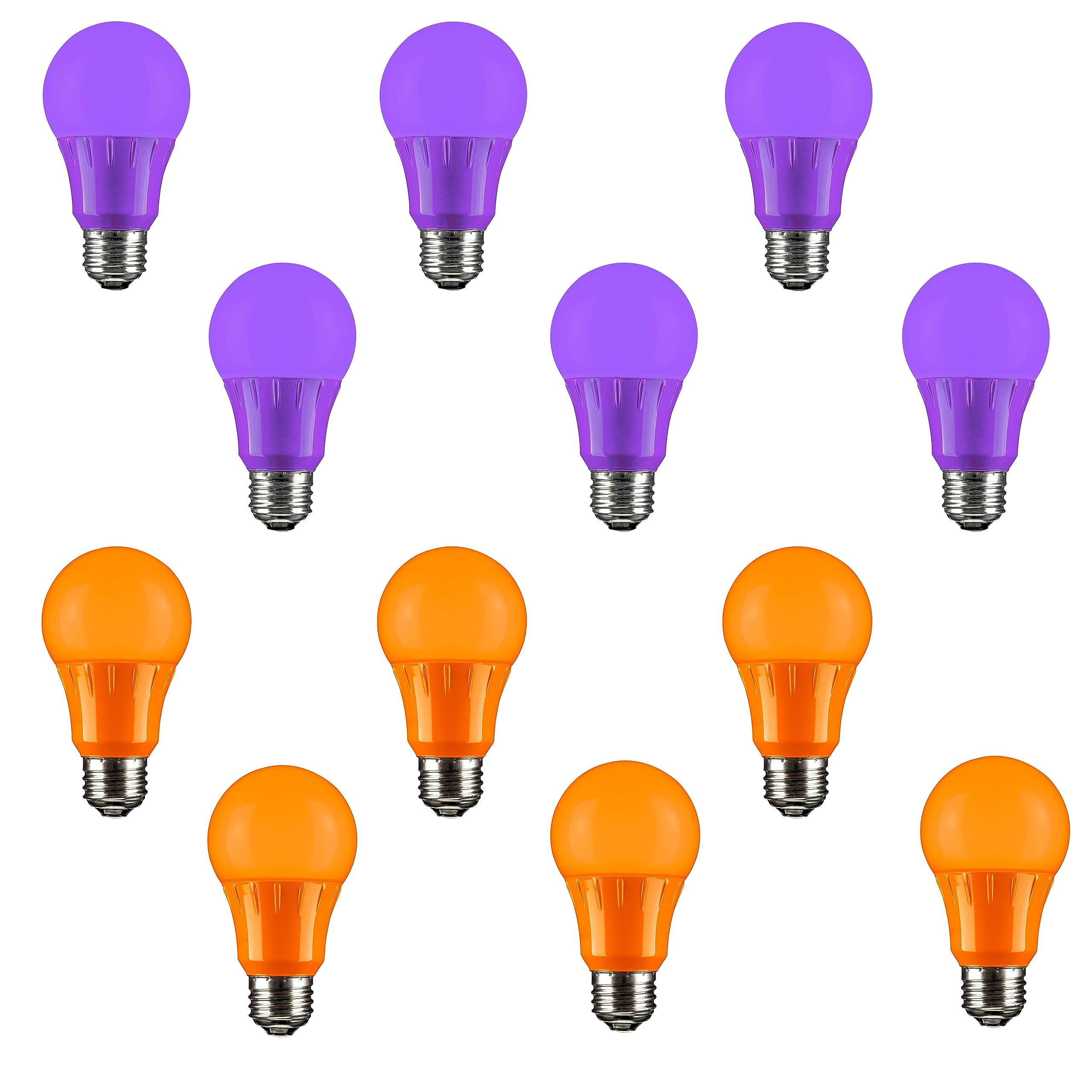 Sunlite 41939 LED A19 Halloween Value Pack, 6 Purple, 6 Orange, 3 Watts (25W=), E26 Medium Base, Non-Dimmable, UL Listed, Party Decorations, Holiday Lighting, 25,000 Hour Life Span, 12 Pack