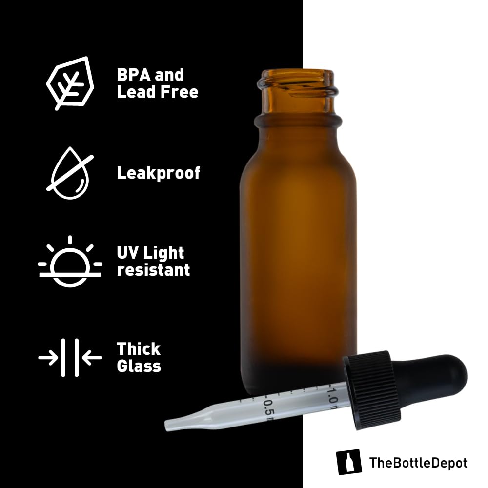 The Bottle Depot - 15 ml Dropper Bottle - 24 Pack - Black Frosted - 18-400 Neck Finish - Glass Bottle with Dropper