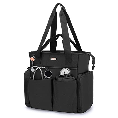 LoDrid Nurse Bag with Bottom Padded Pad, Nurse Bags for Nurses, Medical Work Bag with 15.6” Laptop Storage Layer, Home Visiting Nurse Bag for RN, PA, LPN, EMT, CNA, Black, Bag Only