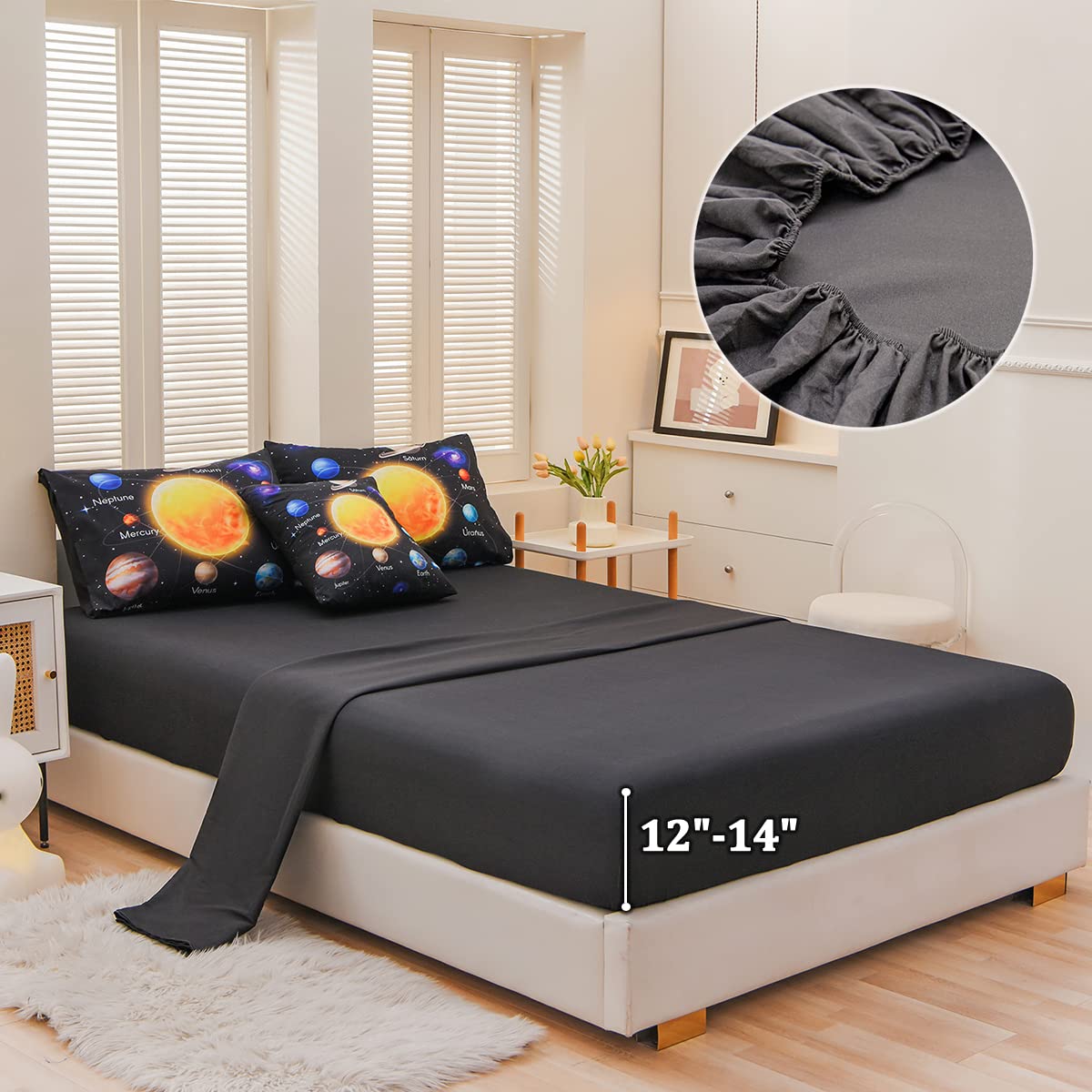 Tasselily Twin Size Comforter Sets for Boys, Space Bedding Set Twin Bed in a Bag, 6 Pcs Universe Planet Galaxy Comforter Set with Sheets