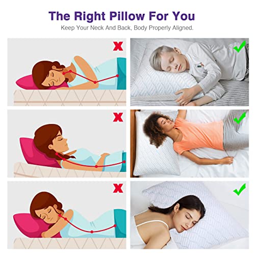 WISHSMILE Cooling Shredded Memory Foam Pillows for Sleeping Cool Cold Pillow Standard Size Set of 2 with Zipper, Adjustable Firmness to Hot, Side, Back and Stomach Sleepers, 2 Pack, 20x26