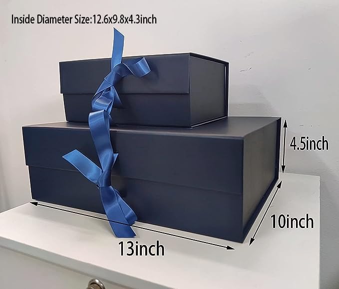 REECAGO Blue Gift Box 13X10X4.5Inch with Magnetic Lid and Silk Ribbon for Christmas Presents Wrapping Gifts Presents Birthdays, Wedding, Holidays, Anniversaries Gift Packaging