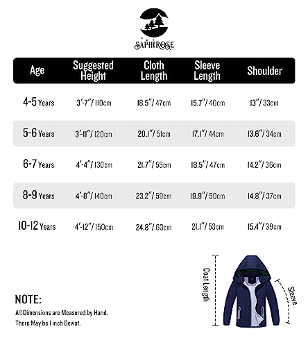 SaphiRose Kids Rain Jacket Waterproof Raincoat Mesh Lined Coat with Removable Hood for Boys Girls (Navy,8-9 years)