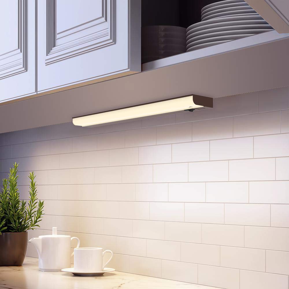 Hardwired LED Under Cabinet Task Lighting - 16 Watt, 24", Dimmable, CRI>90, 3000K (Warm White), Bronze, Wide Body, Long Lasting Metal Base with Frost Lens