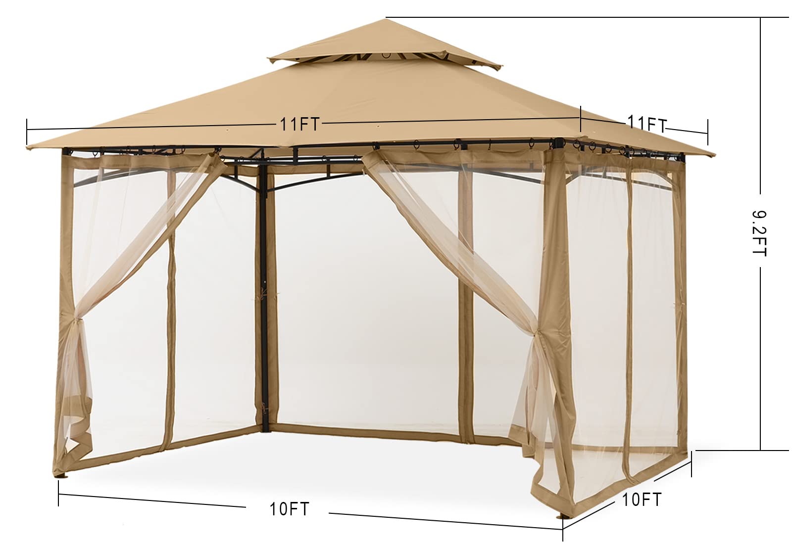 MASTERCANOPY Outdoor Garden Gazebo for Patios with Stable Steel Frame and Netting Walls (10x10, Beige)