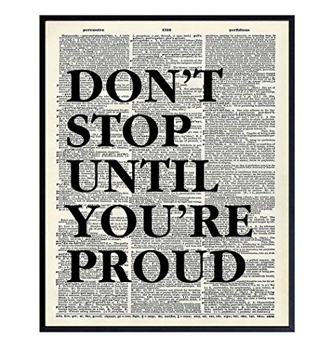 Motivational Don't Stop Dictionary Art, Wall Decor Picture - 8x10 Upcycled Home Decoration Poster Print for Office, Apartment, Living Room, Gym, Studio - Inspirational Gift for Entrepreneur, Athlete