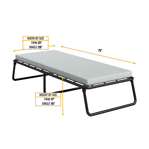 Simmons Beautysleep Folding Guest Bed with Springs and Memory Foam Mattress, Single, 22 pounds (IMCE030CBS) Lt. Blue
