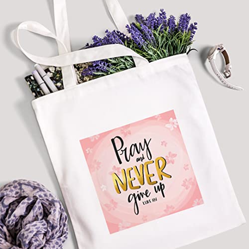 PRAY AND NEVER GIVEUP DESIGN, Reusable Tote Bag, Lightweight Grocery Shopping Cloth Bag, 13β x 14β with 20β Handles