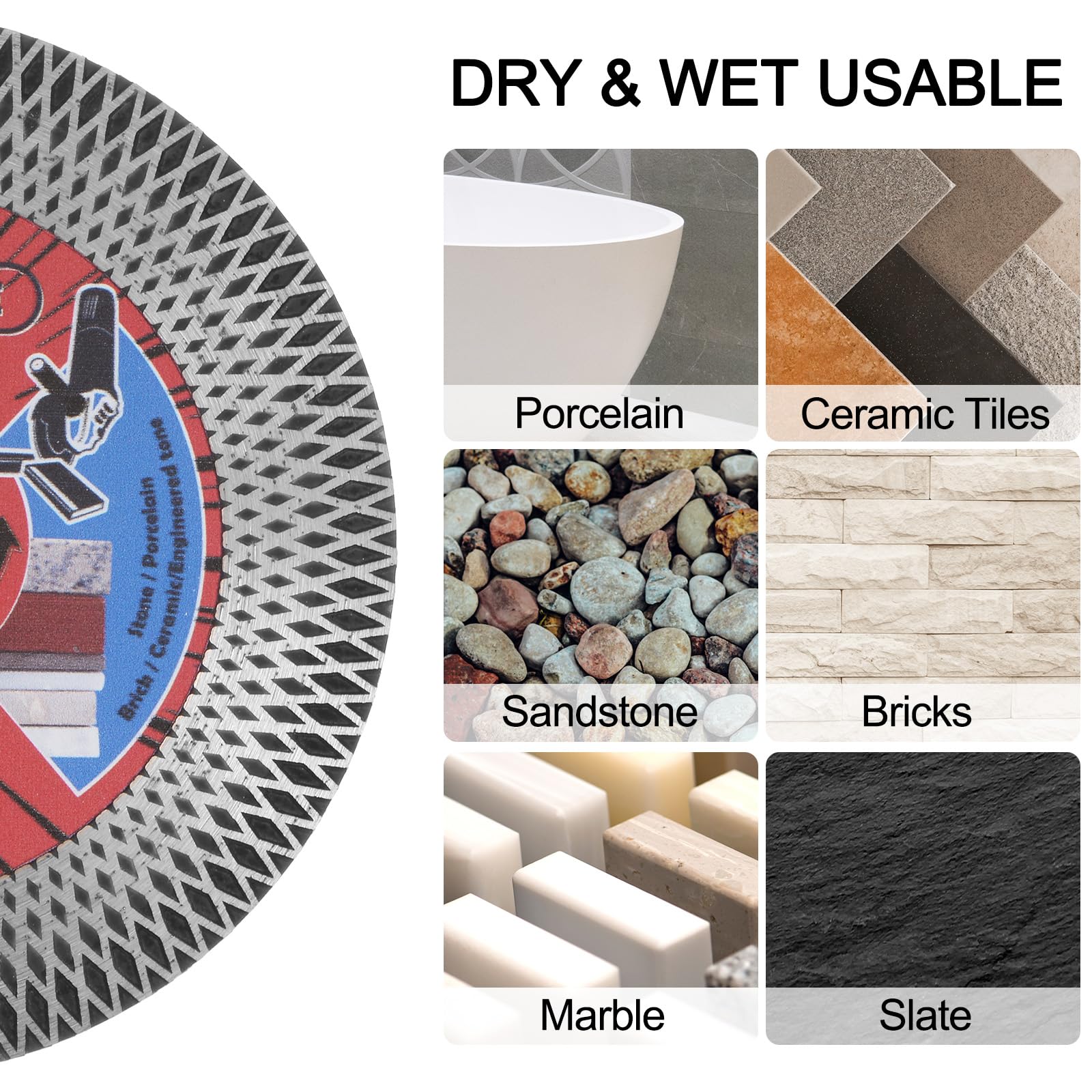 HARFINGTON Diamond Porcelain Tile Saw Blade, 5" (125mm) Super Thin Diamond Cutting Disc with Arbor 5/8" for Cutting and Grinding Ceramic Tiles,Porcelain,Marble