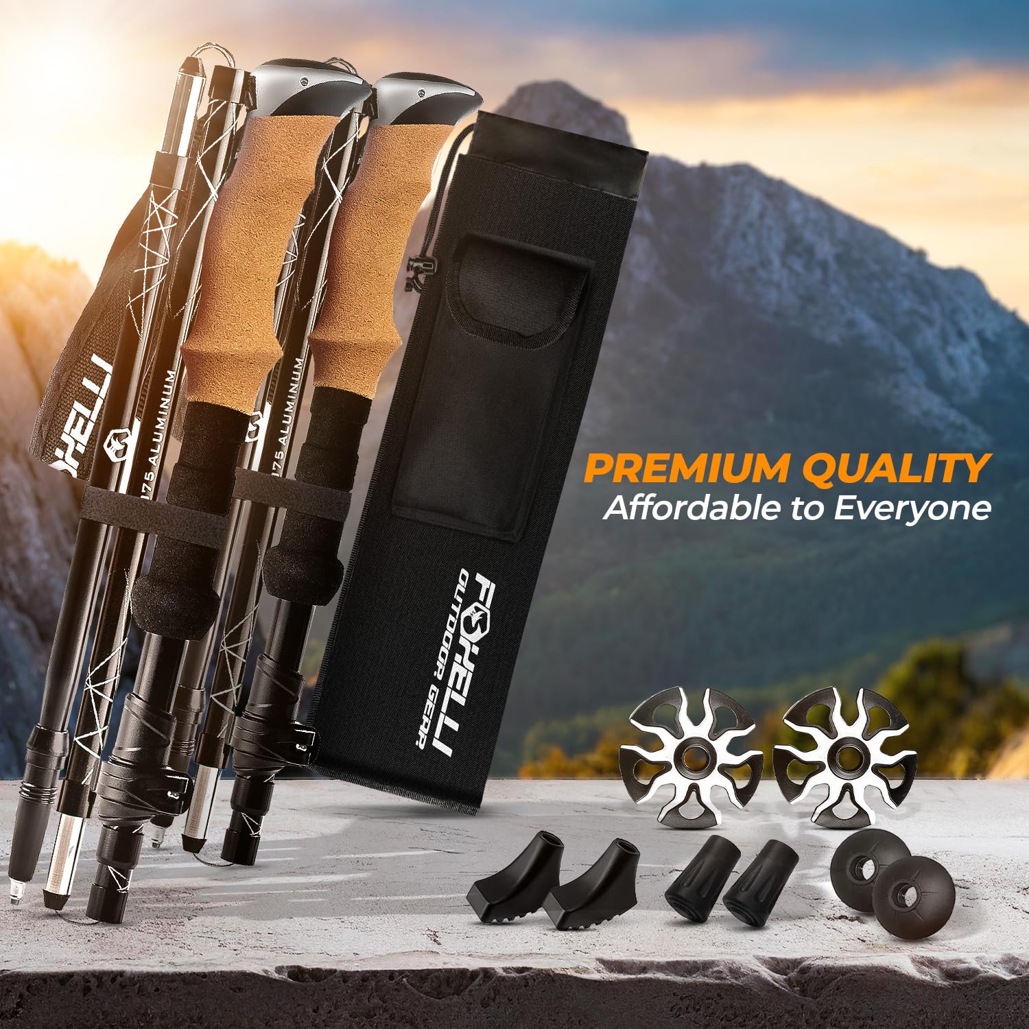 Foxelli Folding Trekking Poles β 2-pc Ultra Compact Hiking Poles for Men & Women, Lightweight Strong Aluminum 7075 Collapsible Foldable Walking Sticks with Flip Locks, 4 Season All Terrain Accessories