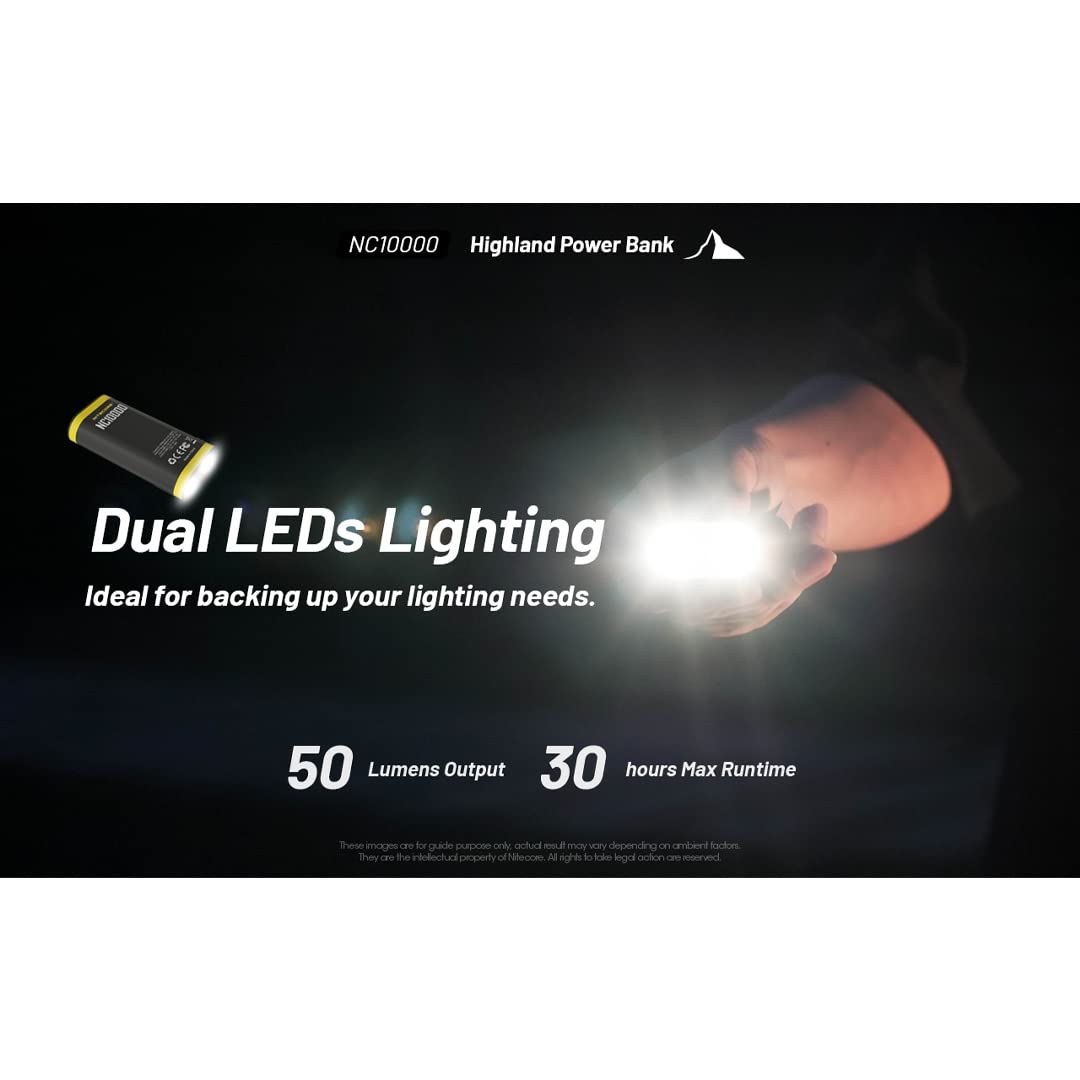 Nitecore NC10000 Outdoor Power Bank with Flashlight, 10000mAh USB-C Fast Charging QC PD with Lumentac Charging Cord