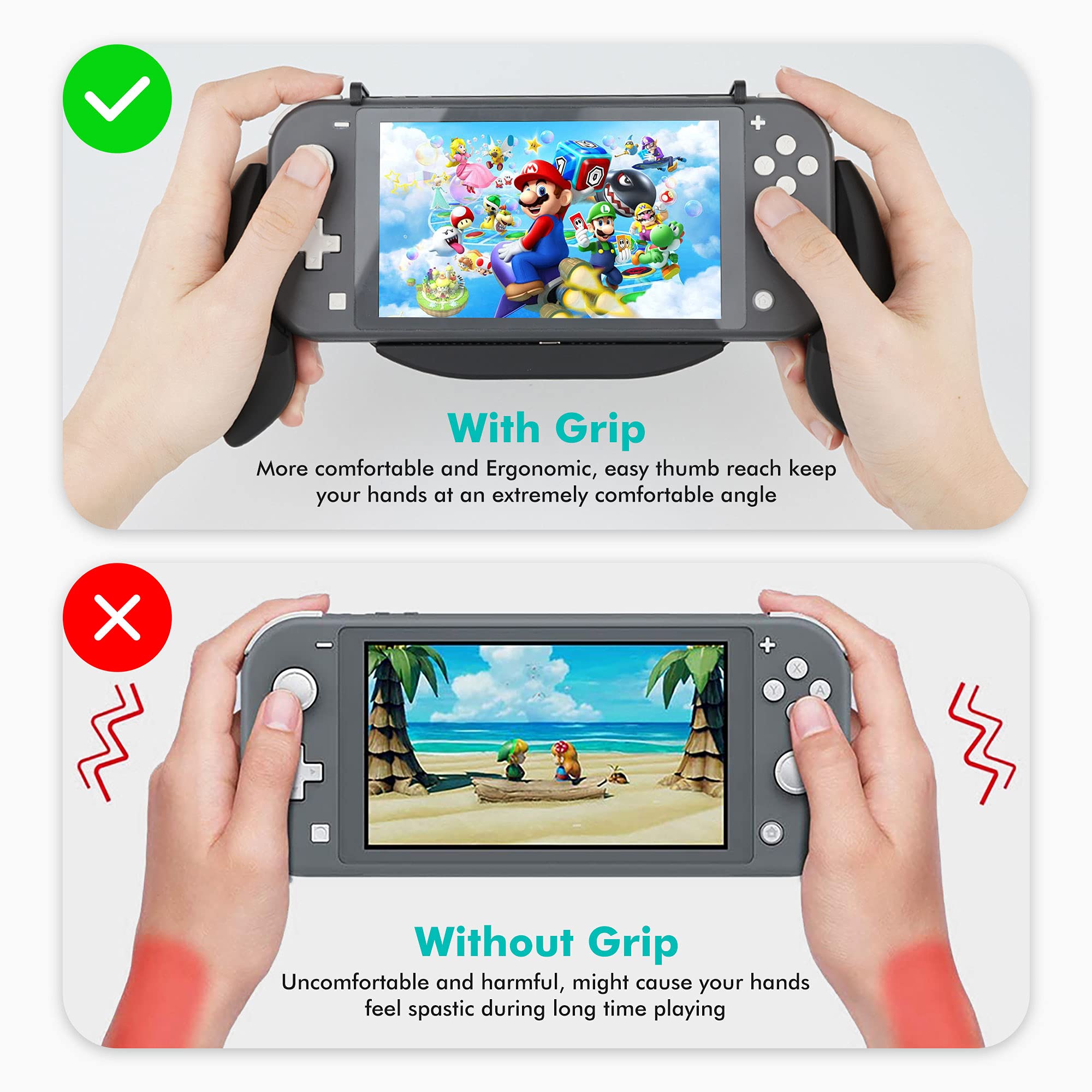 Hand Grip Case for Switch Lite, KIWIHOME Switch Lite Grip with Stand Ergonomic Comfort Handles with Game Storage Case Support Quick USB Charging Protective Case Kit for Switch Lite (Black)