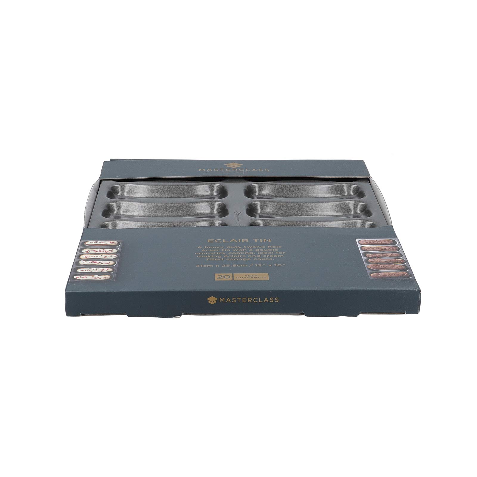 MasterClass 12-Hole Non-Stick Éclair Baking Tray, 31 x 25.5cm, Grey