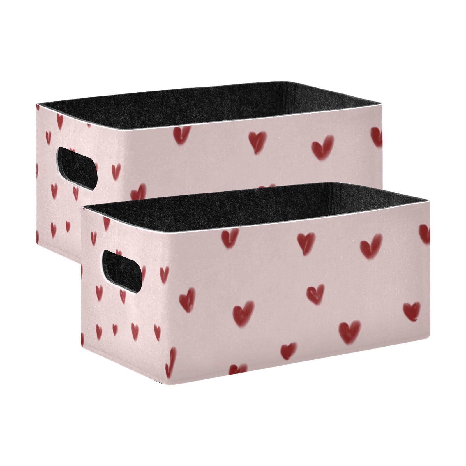Storage Basket Toy Baskets Hearts Pastel Pink Red Valentines Day Foldable Fabric Storage Bin Rectangle Organiser for Office, Bedroom, Laundry, Living Room,Set 2âŚ