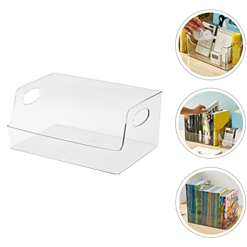 Plastic Bin Storage Organizer Basket Container with Handle for Home Office Kitchen Cabinet Pantry Shelf Organization Holds Notebook Books Food Ligne Collection Clear