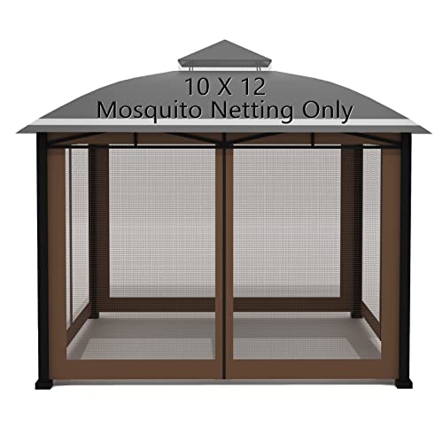 Tumjay Gazebo Universal Replacement Mosquito Netting 10’x12’ Garden Gazebo Netting Outdoor Canopy Mesh Patio Screen Sidewalls with Zipper(Mosquito Net Only,Brown)