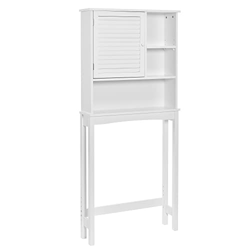 SPOFLYINN, Toilet Organizer with Adjustable Shelf, Freestanding Cabinet with Shutter Door and Open Storage Space for Bathroom White As Shown One Size