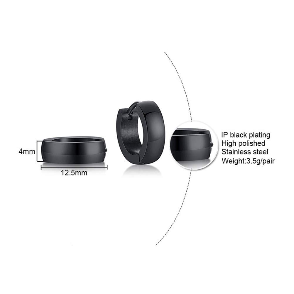 HIJONES Men's Women's Stainless Steel Small Hoop Huggie Hinged Earrings Ear Stud Piercings Black