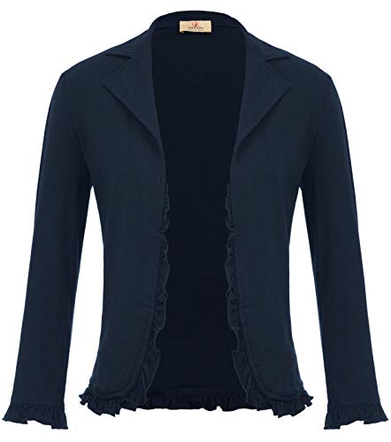 Women Casual Business Suit Blazer Jacket 3/4 Sleeve Open Front Cardigan Navy L