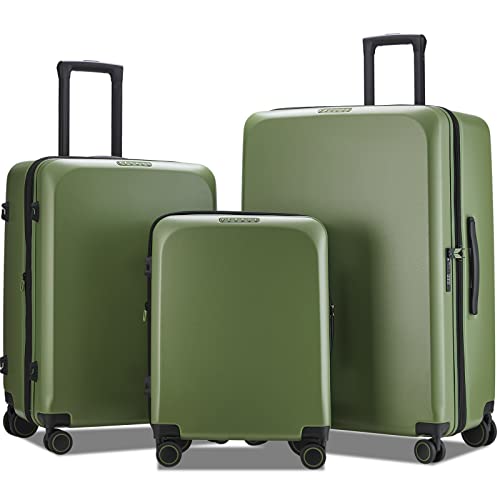 VERAGE Freeland 3 Piece Luggage Sets with X-Large Spinner Wheels, Expandable Hardshell Luggage Sets, Travel Suitcase Set TSA Approved (20/24/29-Inch, Green)