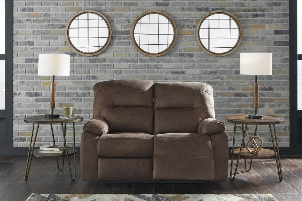 Signature Design by Ashley Bolzano Faux Leather Manual Reclining Loveseat, Brown