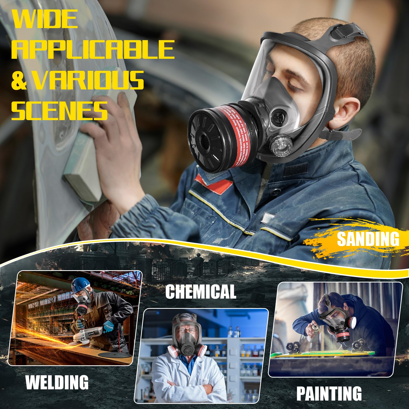 VITIJY Full Face Gas Mask - Gas Masks Survival Nuclear and Chemical, Reusable Respirator Mask (6800+40mm & P-A-1)