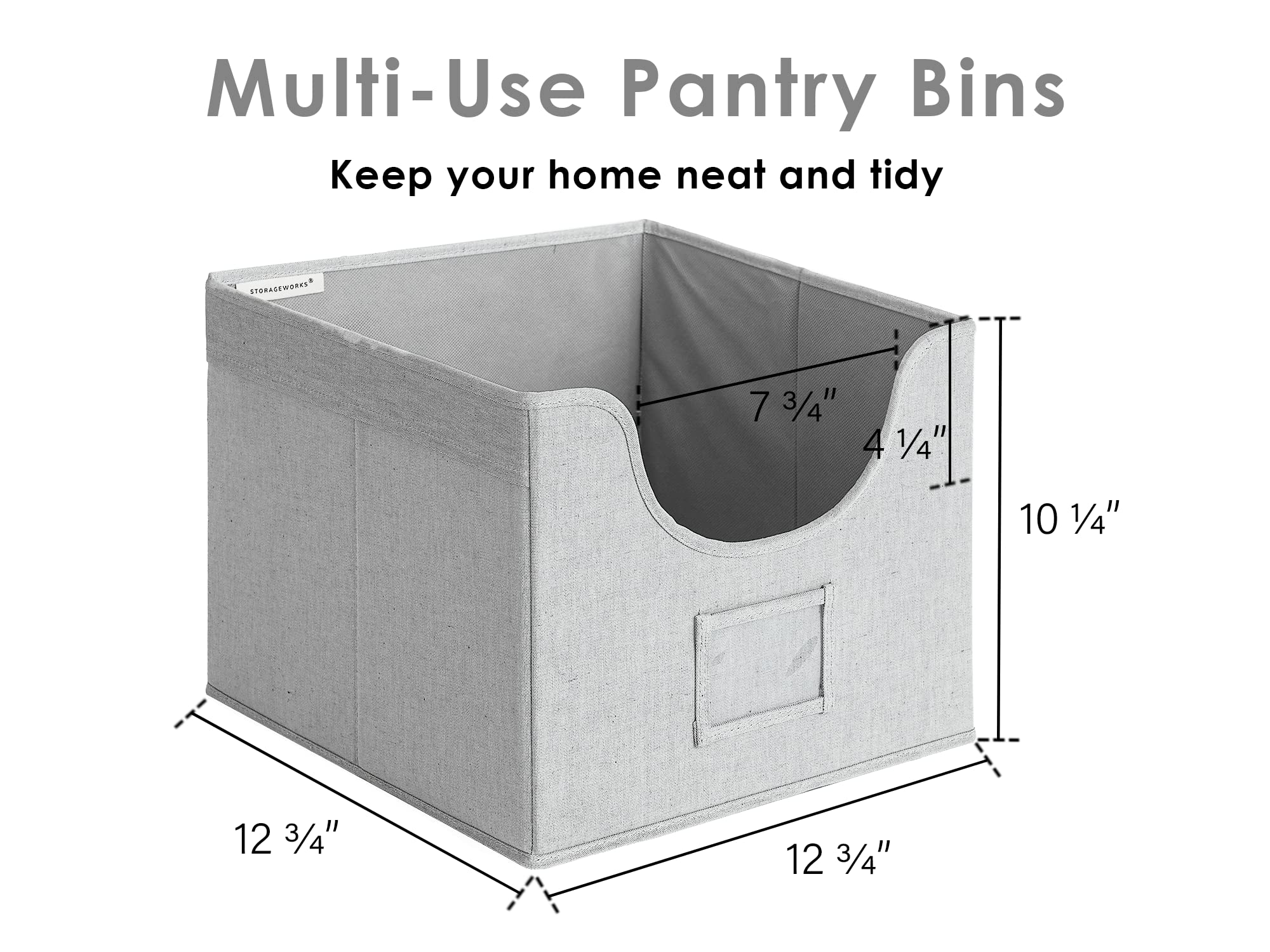 StorageWorks Closet Storage Bins, Fabric Storage Bins, Shelf Storage Baskets with Cutout Window and 2 Handles, Closet Bins for Shelves, Large, Grey, 4-Pack