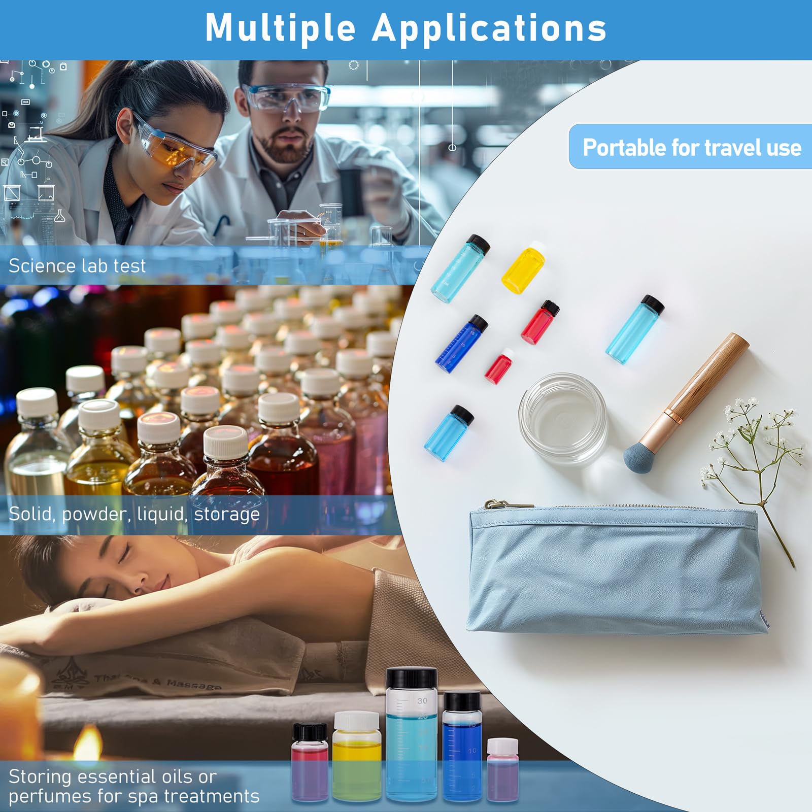 Njvial 50Pcs 5ml Small Glass Vials with White Lids Lab Sample Vials Empty Refillable Perfume Travel Mini Glass Bottles with Screw Caps for Essential Oils